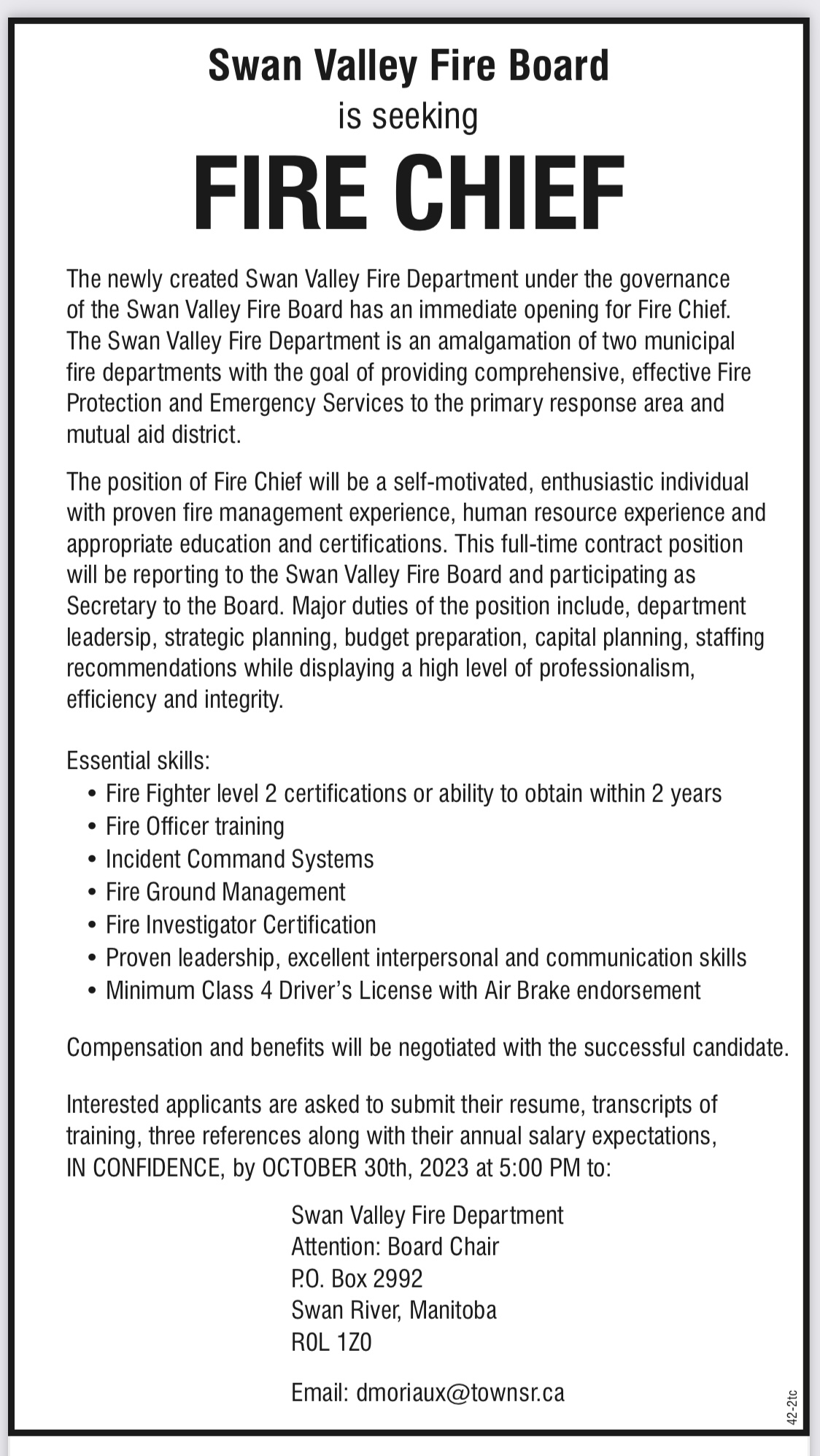 Notices – Municipality of Swan Valley West